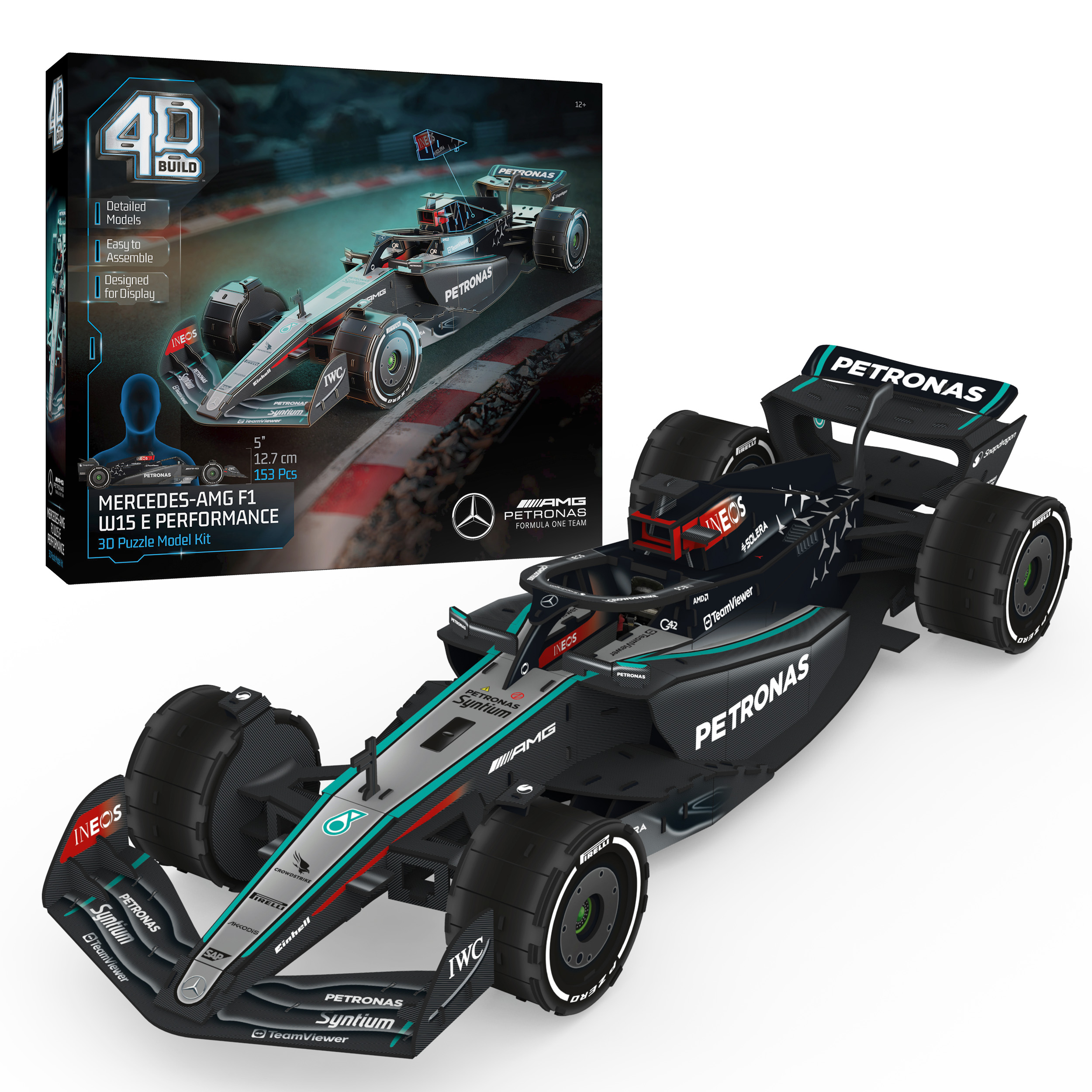 4D Build, Mercedes-AMG F1 W15 3D Puzzle Model Kit with Stand, 153 Pcs ...