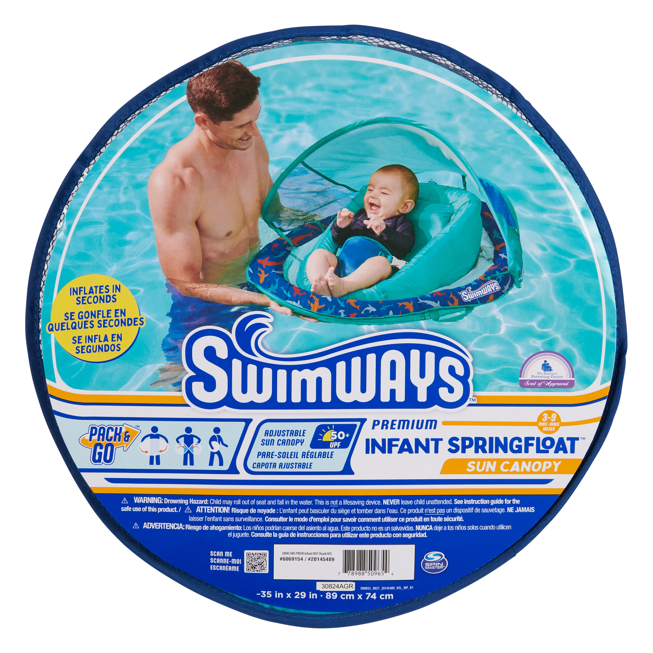 Swimways Inflatable Infant Shark Spring Float with Canopy Spin Master