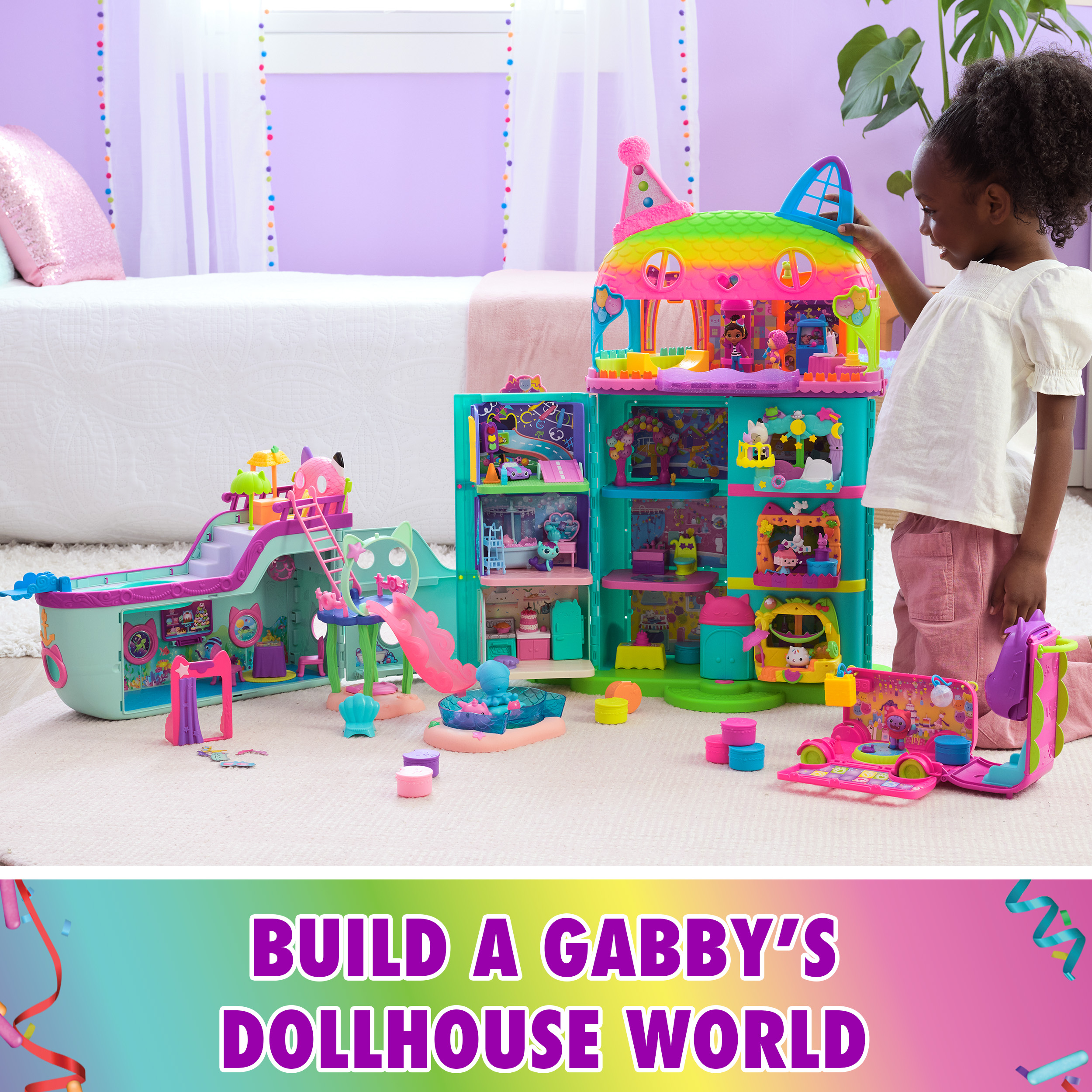Gabby s Dollhouse Party Room Playset with Exclusive Toy Figures Dollhouse Furniture Accessories Fidget Play Kids Toys for Girls and Boys Ages 3 Spin Master